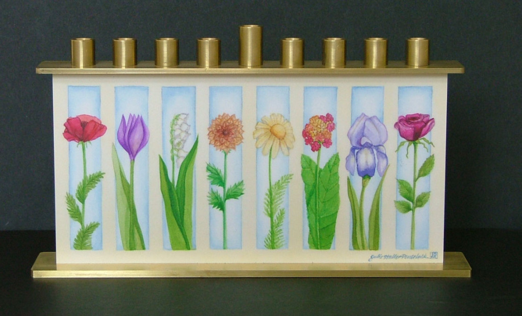 8 Flowers Chanukah Menorah - JSP Judaic Art | JSP Judaic Art